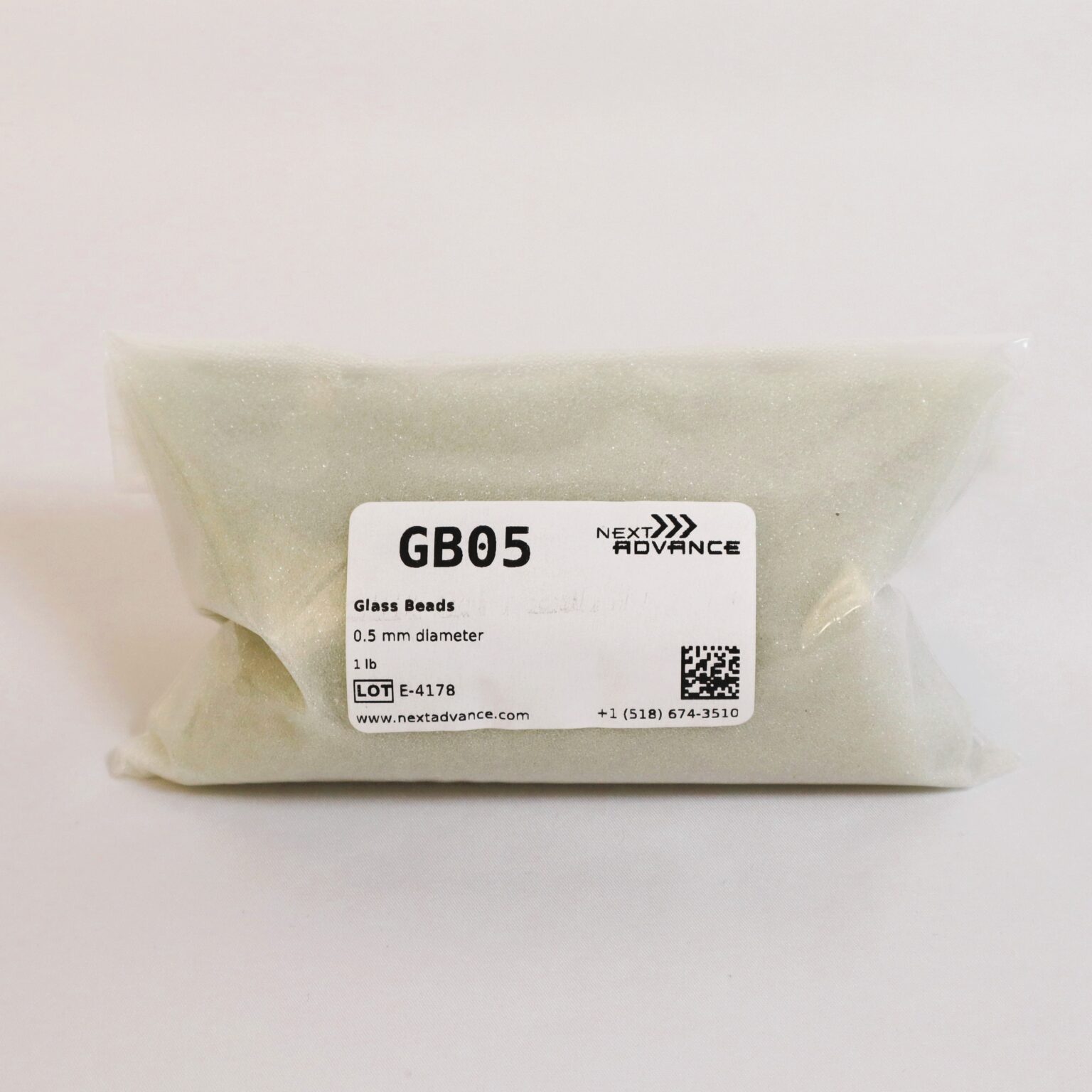 Glass Beads 0.5 mm, 1 lb. (.45 kg) - Next Advance - Laboratory Instruments